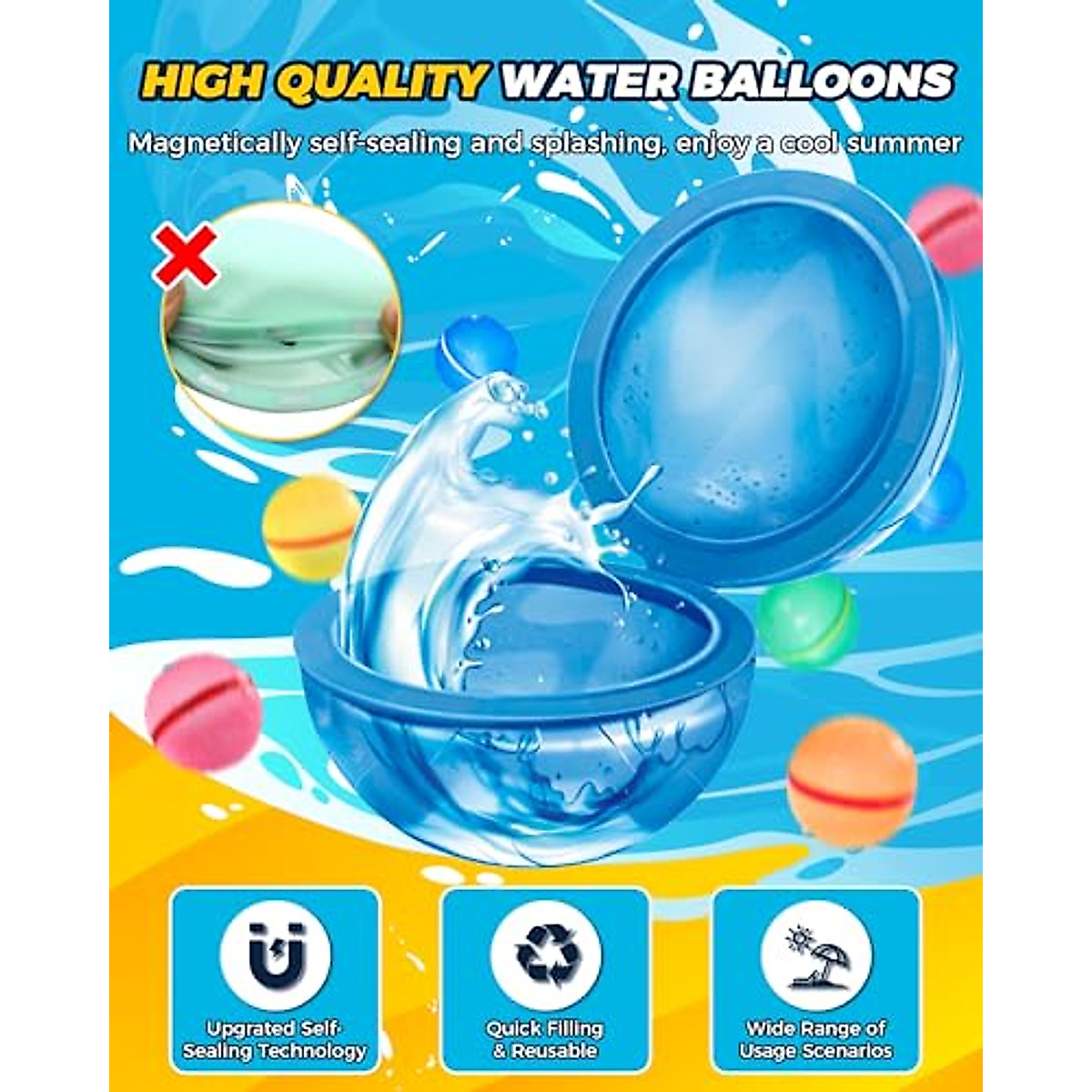SOPPYCID 20PCS Reusable Water Balloons, Pool Beach Toys for Kids, Summer Fun Outdoor Water Toys Games for Kids Adults Outside Play, Backyard Swimming Pool Party Supplies
