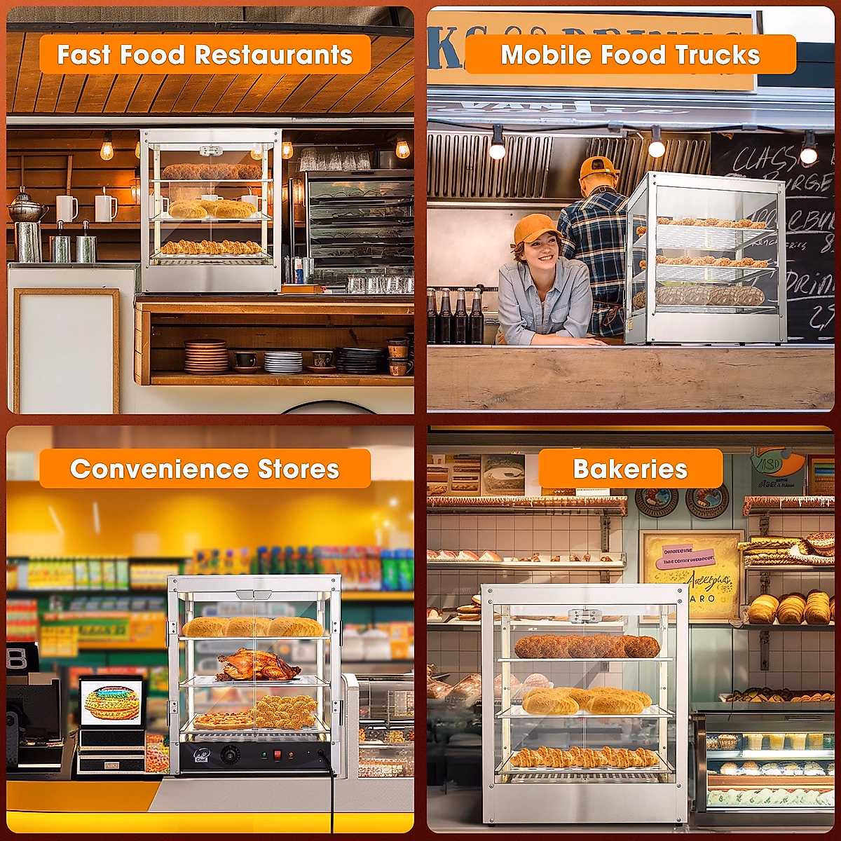 WeChef 3-Tier Commercial Food Warmer Display Pizza Warmer Countertop Pastry Warmer for Restaurant Cafe Buffet 20x20x24