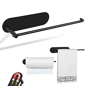Magnetic Paper Towel Holders Refrigerator Heavy Duty Stainless Towel Roll Holders with Strong Magnetic Backing - Fit for Large Paper Towels-for Kitchen, Grill, Toolbox, Garage, Shop(12in-Black)