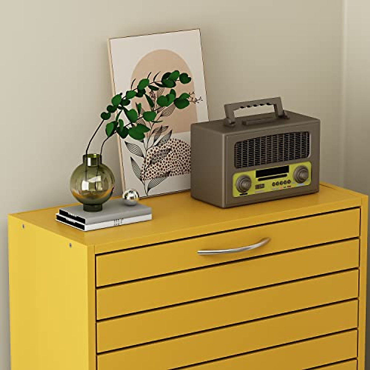 Homsee 3-Drawer Shoe Storage Cabinet with Louver Doors, 3-Tier Wood Shoe Rack Storage Organizer for Entryway, Yellow (22.4”L x 9.4”W x 42.3”H)