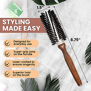 Since 1869 Hand Made In Germany Professional Series Boar Bristle Round Brush - Add Volume, Help Fight Frizz - Super-Grip Handle for Easy Styling - Eco-Sour (Small)
