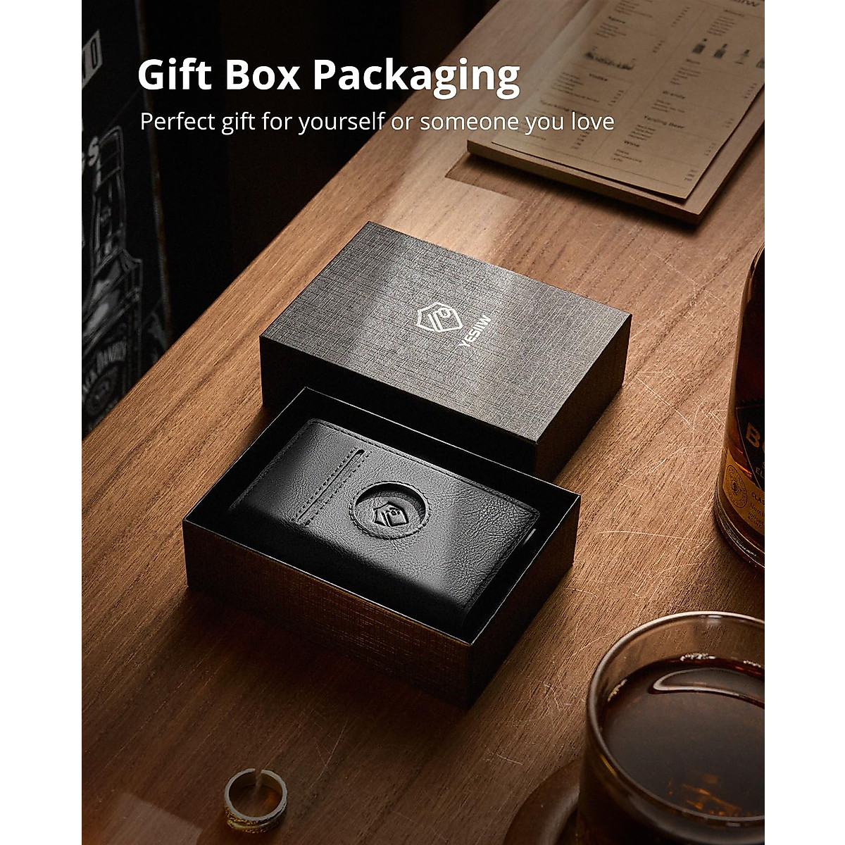 YESIIW Airtag Wallet for Men Compatible With Apple AirTag, RFID Blocking Leather Smart Wallet Air Tag Wallets, Pop Up Card Holder with Money Clip and ID Window Black