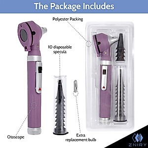 Zniry Fiber Optic Mini Otoscope - Ear Scope with Light, Ear Infection Detector (Purple Color)
