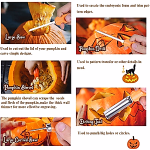 Pumpkin Carving Kit Tools Halloween, 15PCS Professional Heavy Duty Carving Set, Stainless Steel Double-side Sculpting Tool Carving Knife for Halloween Decoration