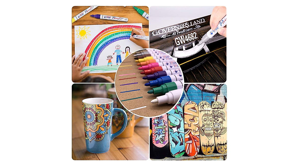Paint Markers Set - 12 Vibrant Oil-Based Waterproof & Fade-Resistant ...