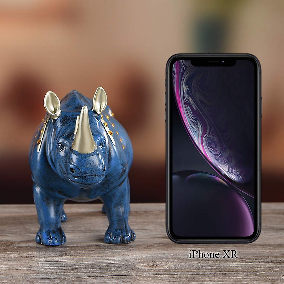 BRASSTAR Resin Blue Rhino Statue Wildlife Rino Animal Figurine Collectible 10.6" Length Gift Home Office Decor TQZDPT007