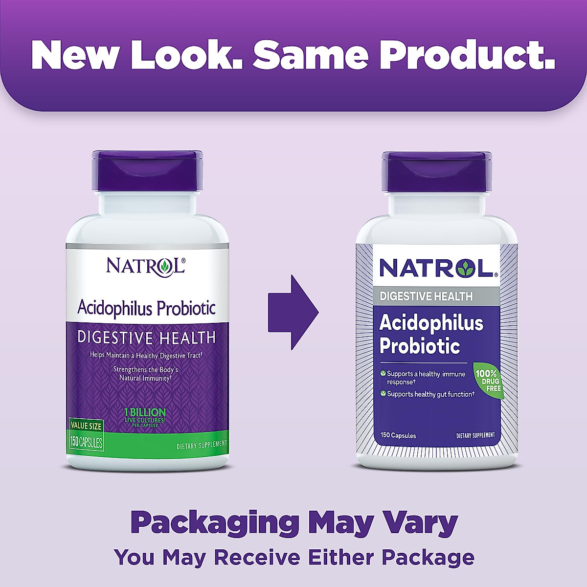 Natrol Acidophilus Probiotic 100 mg, Dietary Supplement for Healthy Gut Function, Digestive Health Capsules for Adults, 150 Capsules, Up to a 50 Day Supply