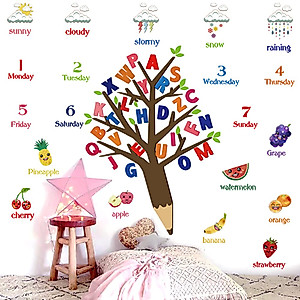 Tree Alphabet Number Color Weather Learning Educational Wall Decals ABC Kids Wall Sticker Peel and Stick Removable Wall Stickers Educational Classroom Stickers for Kids Boy Girl Classroom Playroom