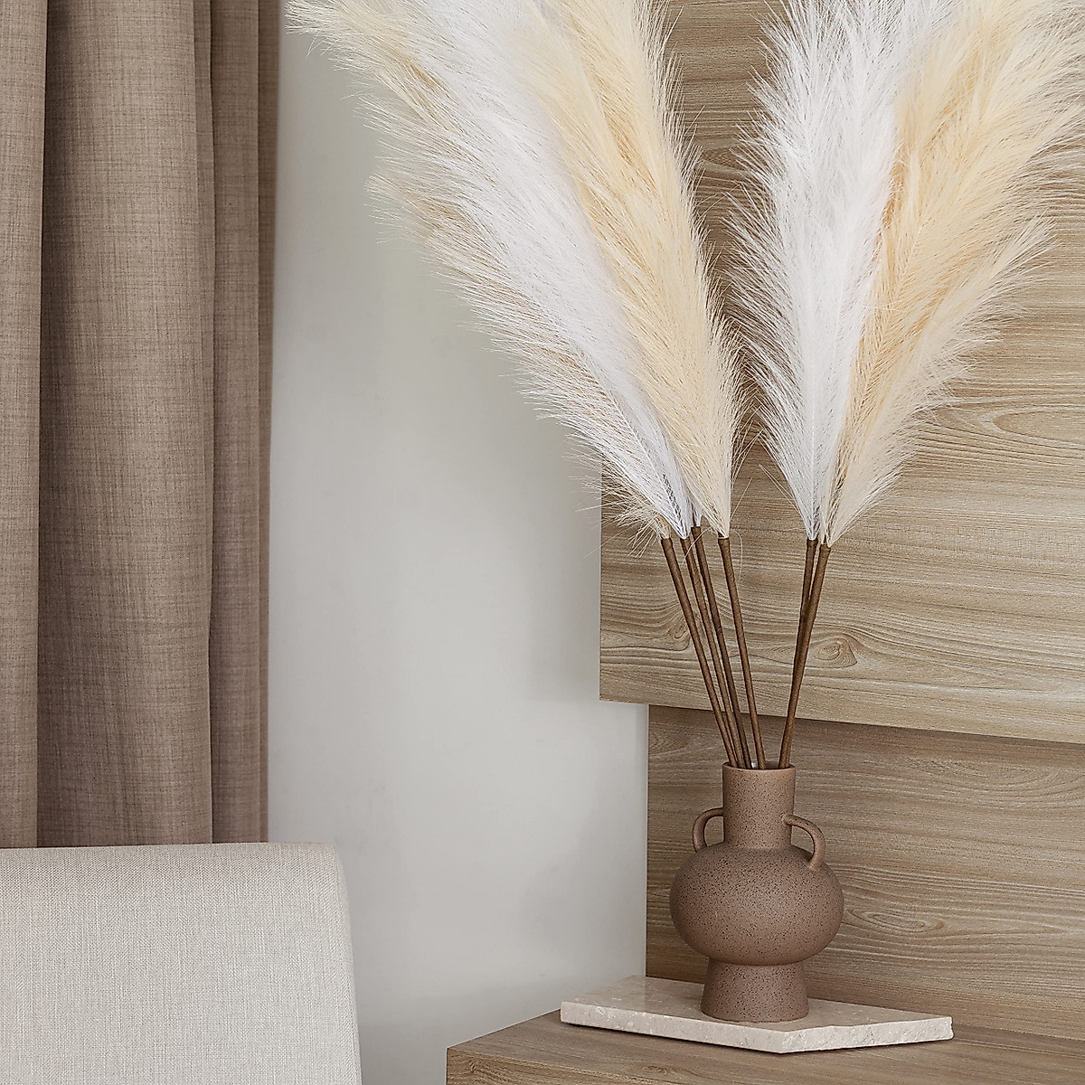 Stay Chic Artificial Faux Pampas Grass - 6 Stems 42 inch Length Fluffy Dry Tall Grass Pampas Plant, Silk Creamy Flower Bouquet for Home Kitchen Garden Party Photography Arrangement Vase Décor