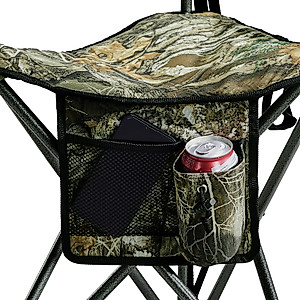 PORTAL Extra Large Quick Folding Tripod Stool with Backrest Fishing Camping Chair with Carry Strap (Camo)