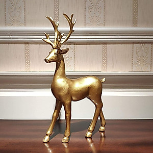 1 Pair Resin Deer Statue Reindeer Figurine Deer Ornaments Elk Statue Reindeer Sculpture Deer Figurine Statue Props for Xmas Home Office Decor - Golden