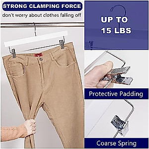 Amber Home White Wooden Pants Skirts Hangers 24 Pack, Solid Wood Trousers Bottom Hanger with 2-Adjustable Clips, Clips Hangers for Slacks, Jeans, Shorts (White, 24 Pack)