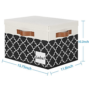 PFFVRP Extra Large Storage Bins with Lids, Foldable Fabric Storage Baskets with Lids, Sturdy Storage Boxes with Labels and 3 PU Handles for Closet Home Bedroom Office (3 Packs, Black Plaid&White)