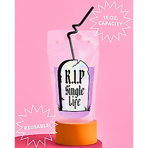 xo, Fetti Bachelorette RIP Single Life Drink Pouches - 15 pcs, Iridescent | Bachelorette Party Decorations, Bride or Die Drinkware, Bridesmaid Favor, Til Death Do Us Party + Bridal Shower Supplies
