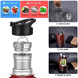 Lexlion Water Bottle 32 Oz, Triple Walled Insulated Stainless Steel Reusable, Wide Mouth, Fruit Diffuser-Thermal Leaf Infuser, Silicone Sleeve&Cleaning Brush, 3 Lids Leak Proof, Metal Mug gallon