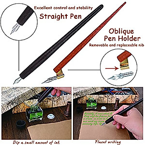 Calligraphy Pen Set - Calligraphy Set For Beginners Includes Oblique Pen Wooden Calligraphy Pen 12 Pen Nibs & 4 Different Color Inks Dip Pen Set Fountain Pen Set Retro Gift