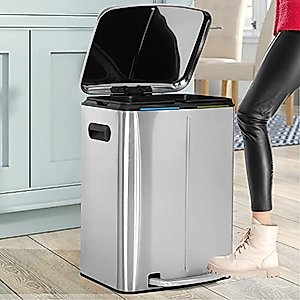 BLKMTY Trash Can 10 Gallon Kitchen Trash Can Dual Trash Can Pedal Recycle Trash Bin with Lid Inner Bucket Stainless Steel Garbage Can Rubbish Bin for Home Office Garbage Container 45L Trash Bin