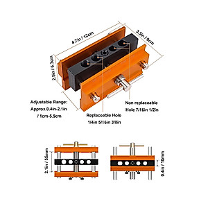 Self Centering Doweling Jig Dowel Drill Guide Bushings Set,Self Centering Dowel Jig Kit - Aluminum Alloy Anodized Orange - 4 Holes Drill positioner for Woodworking