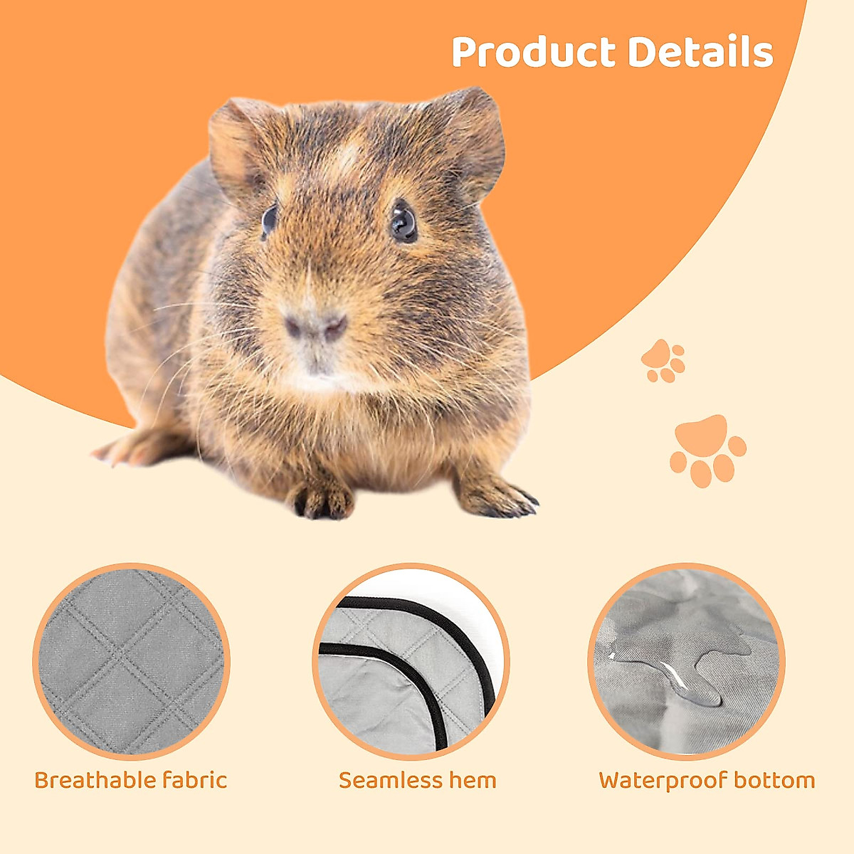 Homaisson Guinea Pig Cage Liners (24×18inches), 2-Pack Washable and Reusable Guinea Pig Bedding Pee Pads, Super Absorbent Guinea Pig Pee Pad for Chinchillas Hamster Small Animals