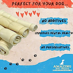 Amazing Dog Treats - Beef Cheek Rolls (6 Inch Regular - 4 Pcs) - No Hide - Safe Rawhide Alternative Dog Chew - Great for Power Chewers - Long Lasting Dog Chew - No Splinters - Retriever Rolls For Dogs