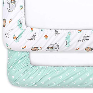 The Peanutshell Safari Fitted Crib Sheet Set for Baby Boys or Girl, 2 Pack Unisex Set