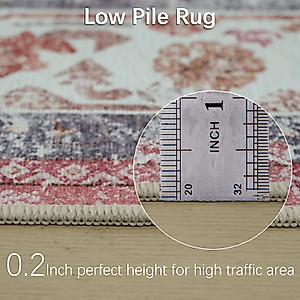 BRICHOEE 8x10 Rugs for Living Room Boho Washable Rug Large Non-Slip Distressed Area Rug Oriental Neutral Print Floor Rug Indoor Stain Resistant, Berry Multi