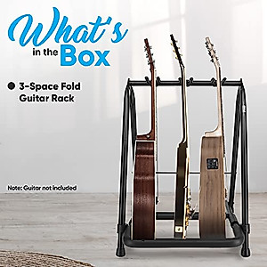 Pyle Foldable Universal Multi 3 Stand Portable Collapsible Instrument Floor Guitar Rack Holder w/Foam Padding-for Acoustic, Electric, Bass Guitar & Guitar Bag/Case PGST33,Black