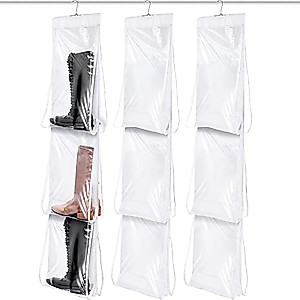3 Pcs Hanging Boot File Clear Boots Hanging Storage Hanging Closet Shoe Organizer 3 Pair Tall Boot Hangers Plastic Boot Holder with 6 Pockets to Keep Them Straight for Closet Men's and Woman's Shoes