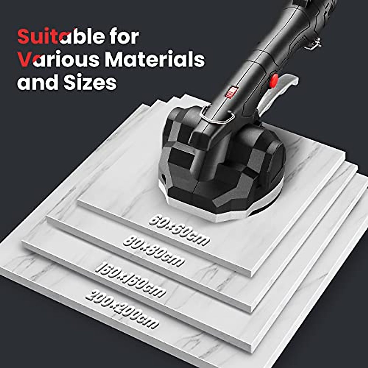 Tile Vibrator, Elikliv 19000 r/min Cordless Tile Tiler Handheld Laying Tiles Leveling Tool Tile Vibration Machine with 2 Batteries, Max 160kg 6 Speeds Vibrator Suction Cup for Tile Leveling Laying