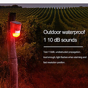 1 Pack Solar Outdoor Motion Sensor Alarm, Solar Powered Sound Alarm Strobe Light,110dB Motion Detector Security Alarm Loud Siren for Home Villa Farm Outdoor Yard