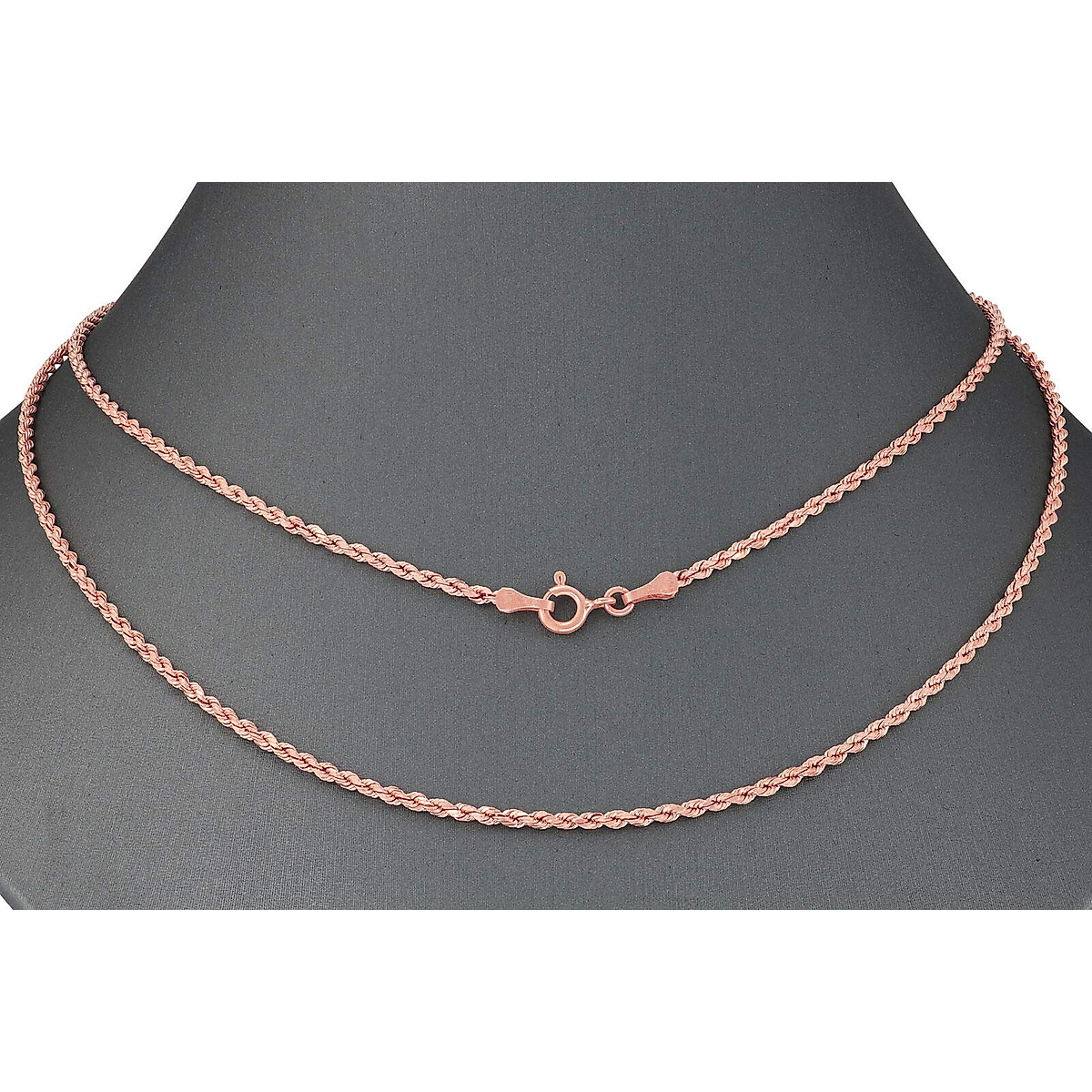 Nuragold 10k Rose Gold 1.5mm Rope Chain Diamond Cut Womens Dainty Pendant Necklace, 14" 16" 18" 20" 22" 24" 26"