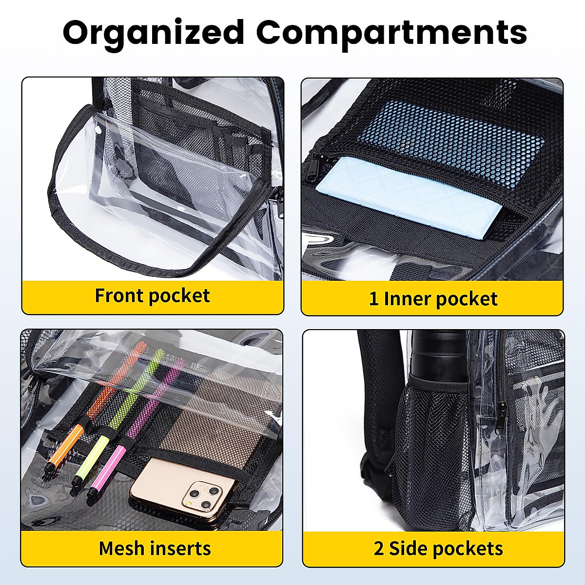 Vorspack Clear Backpack Heavy Duty PVC Transparent Backpack with Reinforced Strap for College Workplace - Black