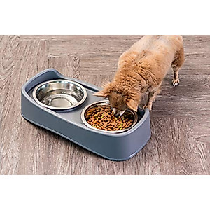 IRIS USA Large Elevated Pet Feeder with Attachable Legs and 2 Stainless Steel Bowls, For Small to Large Dogs Cats with 2 Quart Bowls and 12"H Legs Raised Pet Feeding Station, Dark Gray