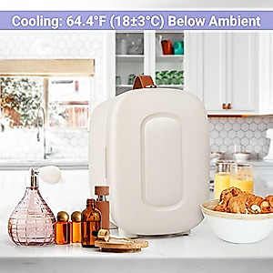 Living Enrichment Mini Fridge, 4L Skincare Fridge, Portable Small Refrigerator Cooler for Skincare, Beverage, Food, Cosmetics, Home, Bedroom, for Christmas Gift - Stone White