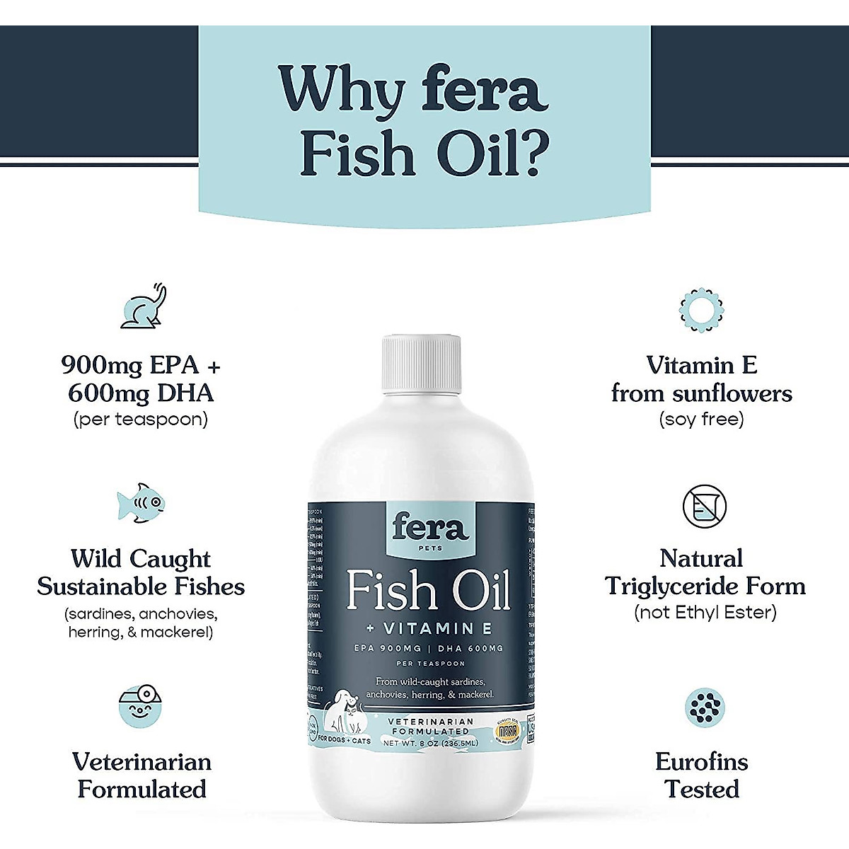 Fera Pets Probiotics and Fish Oil Bundle for Dog and Cat – All Natural Probiotics Powder with 5 Billion CFUs per Scoop – Omega 3 with DHA, EPA, Vitamin E for Brain Function & Immune Health (8oz.)