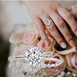 Samie Collection 4 Carat Round Brilliant Simulated Diamond CZ Solitaire Engagement Rings for Women, Classic Wedding Ring, White Gold Finish, Size 6