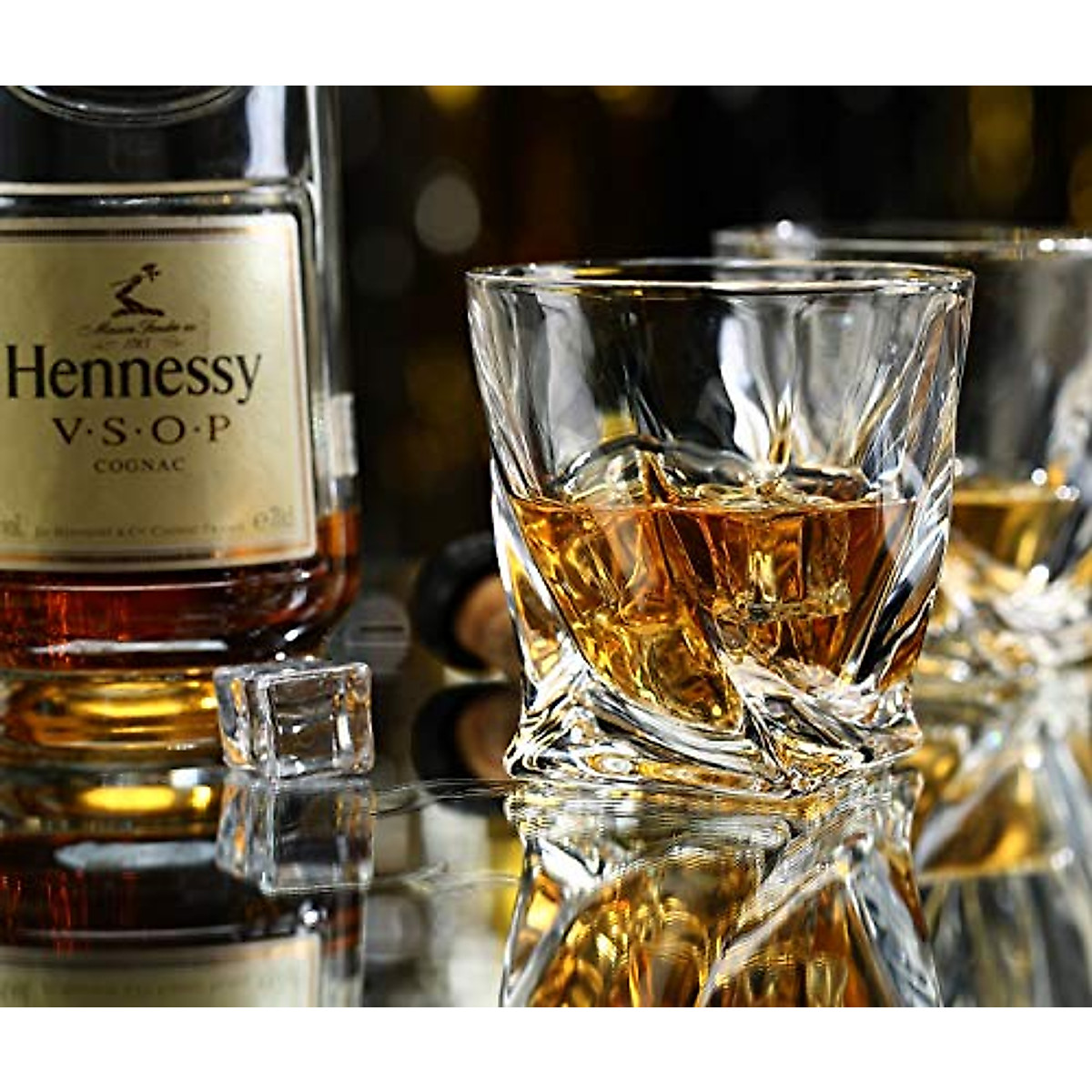 Fermus Crystal Whiskey Glasses - Twist Design Tumbler- Set of 4 - Each 10 oz Rocks Thickness Glassware, Ideal Gift for Scotch, Cognac, Bourbon or Classic Old Fashioned Cocktails Drinkers