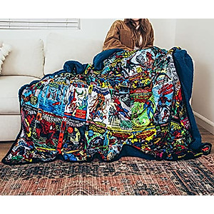 Marvel Spider-Man 60th Anniversary Special Edition Fleece Throw Blanket With Blue Sherpa Backing | Plush Soft Polyester Cover For Sofa and Bed, Cozy Home Decor, Luxury Room Essentials | 72 x 67 Inches