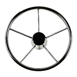 Marine City 304 Stainless Steel Corrosion Resistant 25 Degree 15-1/2 Inches 5 Spokes Polished Steering Wheel for Boat, Yacht (Dia :15-1/2 Inches)