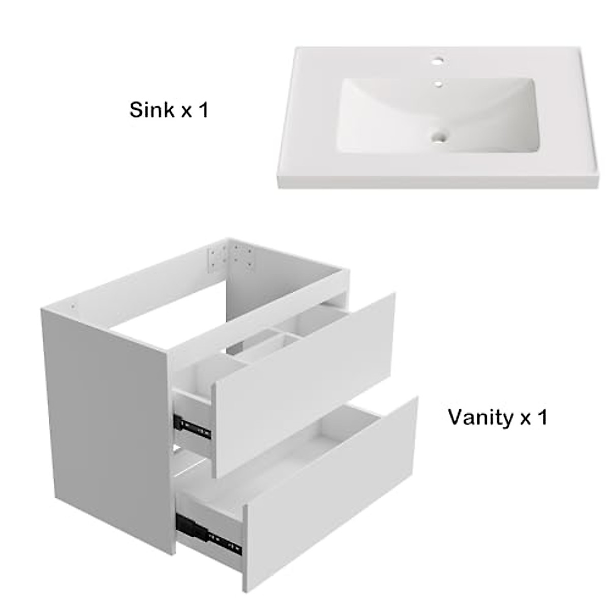 JPND 30" Bathroom Vanity with Sink Combo, Wall Mounted Vanity Base Cabinet with Single Hole Sink and Two Soft Close Drawers, Handle-Free Design, White (Faucet and Drain not Included)