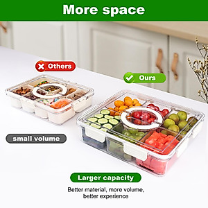 Divided Serving Tray with Lid & Handle, BPA-free Food Storage Container, Snack Box, 6 Compartment Snack Containers, Fruit Storage Containers for Fridge,Storage Organizer For Veggie,Fruit,Candy,Nuts