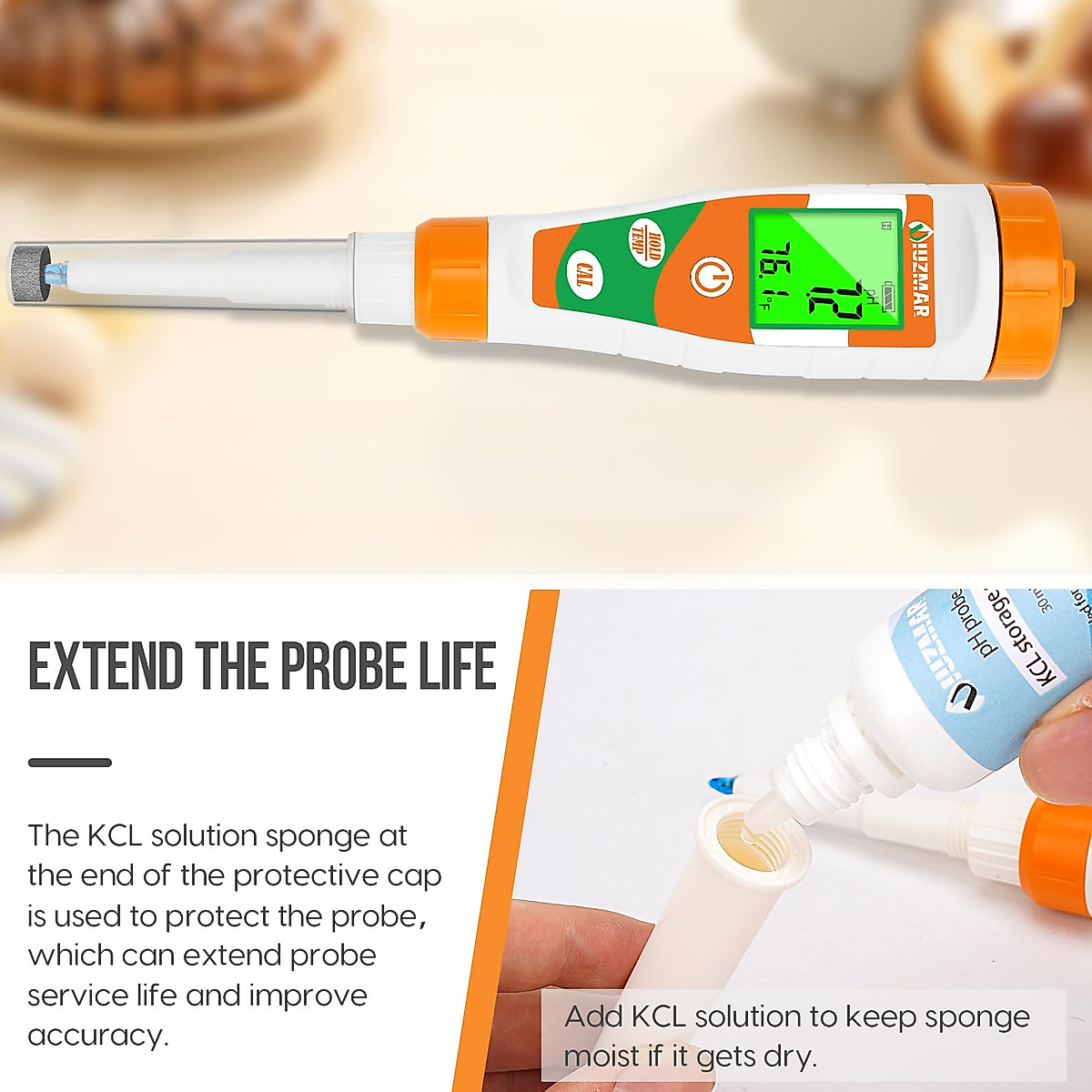 UIUZMAR pH Tester for Food Digital pH Meter for Sourdough Starter and Dough Spear Sensor Food pH Kit Works for Fermented Sausages Cheese Sushi Rice Canned Jam Soapmaking and Other Solid Semi-Solid