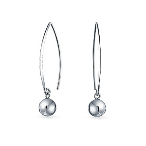 Minimalist Geometric Linear Long Thin Ear Wire Threader Ball Drop Earrings For Women Teen .925 Sterling Silver 8MM Bead
