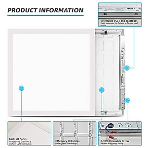 Art3d 2x2FT LED Flat Panel Light, Selectable CCT 3000/4000/5000K, 0-10V Dim 5500LM Flush Mount Ceiling Light, UL&ETL Listed, 1 Pack