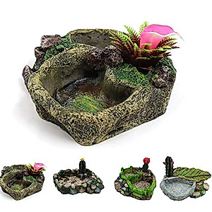 iFCOW Resin Feeder Bowl, Reptile Water Dish Food Bowl Resin Feeder Bowl for Tortoise Lizard