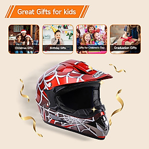 OUMURS DOT Youth Dirt Bike Helmet,Kids ATV Helmets with Gloves Goggles for Youth Boys Girls 5-14 Ages,Four Wheeler Helmet Kids Motocross BMX MX UTV Snowmobile Go Kart Full Riding Racing Skateboard