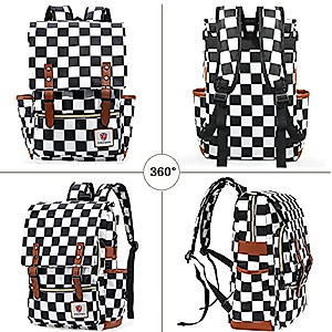Xinveen Vintage Backpack School Bag College Daypack Slim Travel Rucksack Black and White Grid