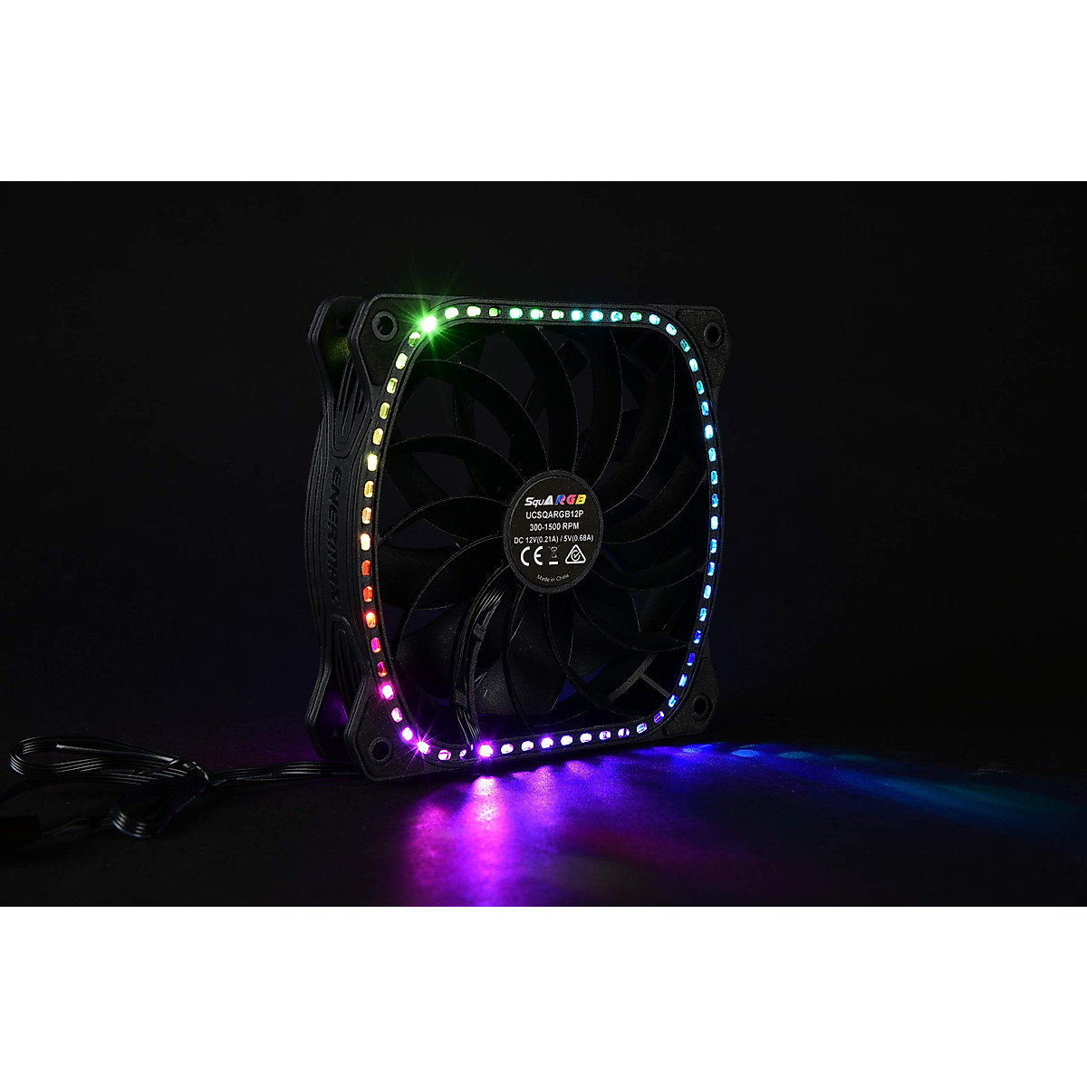 Enermax Squa RGB PWM 120mm Case Fan, Addressable RGB Sync Via Motherboard/Control Box, 3 Fan Pack- Black; UCSQARGB12P-BP3