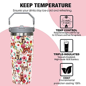 Goldendoodle Tumbler - Dog Lovers Gifts for Women- with Handle and Straw, Stainless Steel Vacuum Insulated Flip Straw 30 oz - Spill Proof Coffee Travel Mug Goldendoodle Lovers Gifts