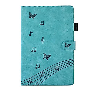 Business Special Butterfly Phonogram Pattern Cover with 2 Credit Card Slots Pencil Holder Kickstand Protective Case for iPad Air 1/iPad 5 9.7"-Lake Blue